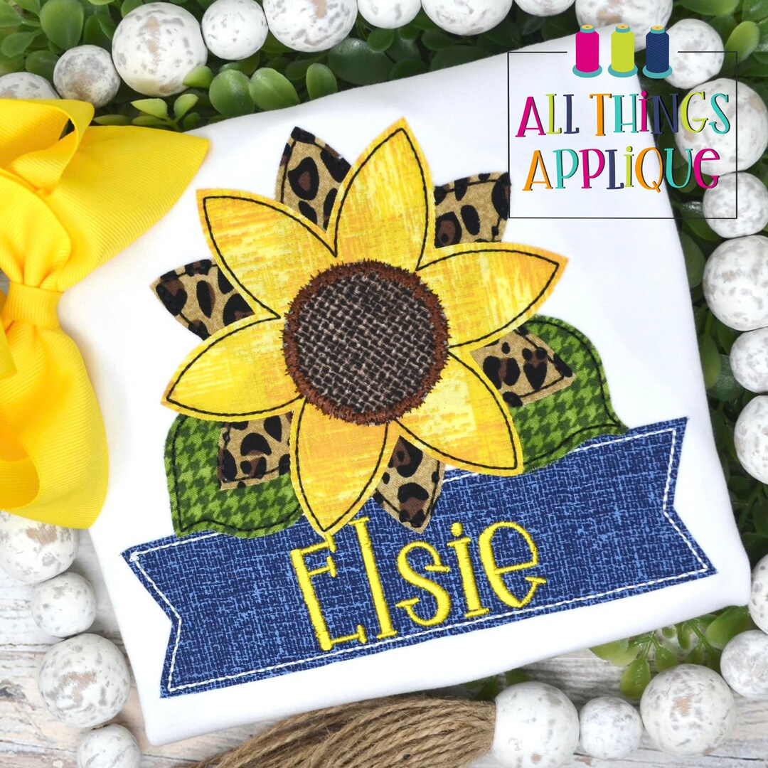 Sunflower Applique Design With Name Box - Bean Stitch Machine ...
