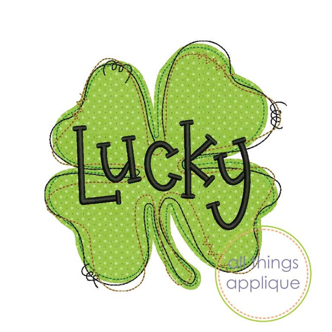St. Patrick' Day Scribble Shamrock Lucky Bean Stitch Applique Design ...
