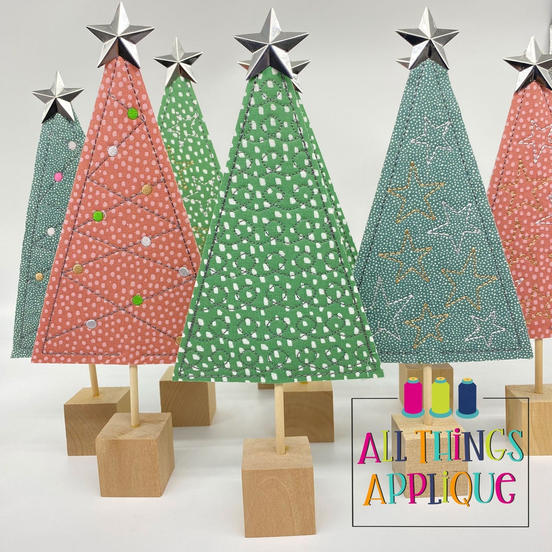 In-the-hoop Embroidery Design - Christmas Trees on Wooden Block ...