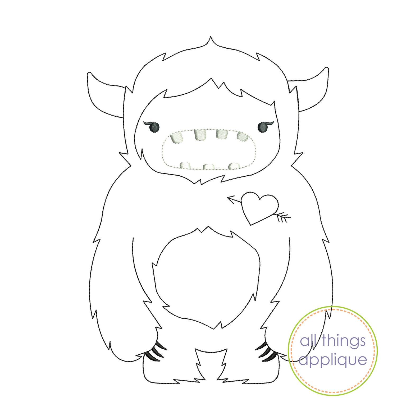 Valentine Applqiue Yeti With Heart Bean Stitch Applique - Etsy