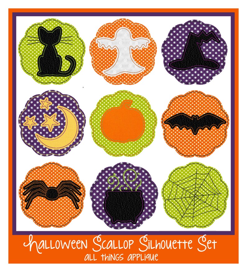 Halloween Scallop Silhouette Applique Set 9 Designs 4 - Etsy