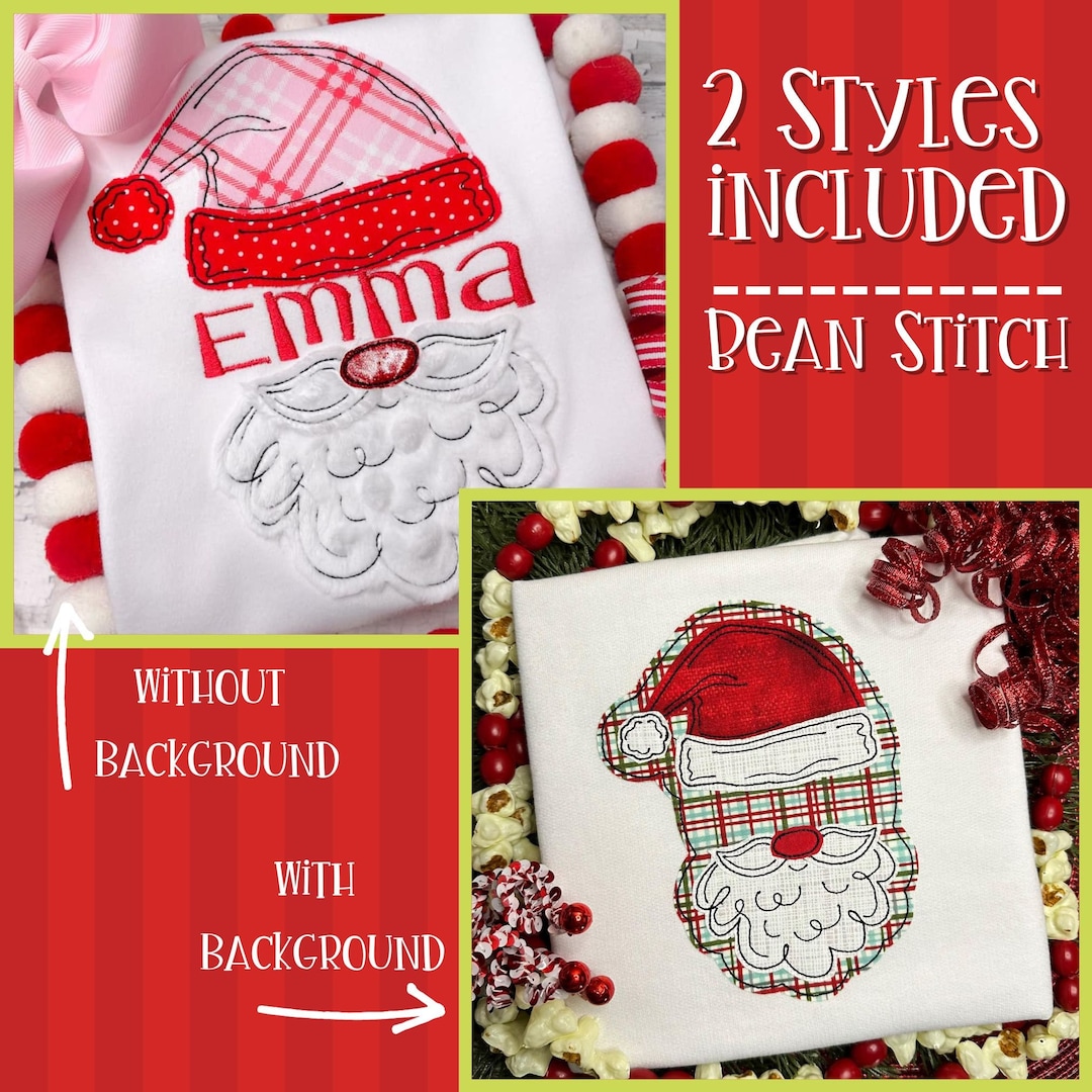 Santa Face Applique Design - With or Without Background Fabric - Bean ...
