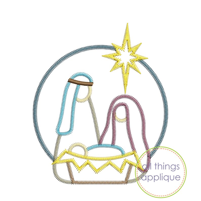 Christmas Nativity Scene Applique Design - Mary, Joseph, Baby Jesus Zig ...
