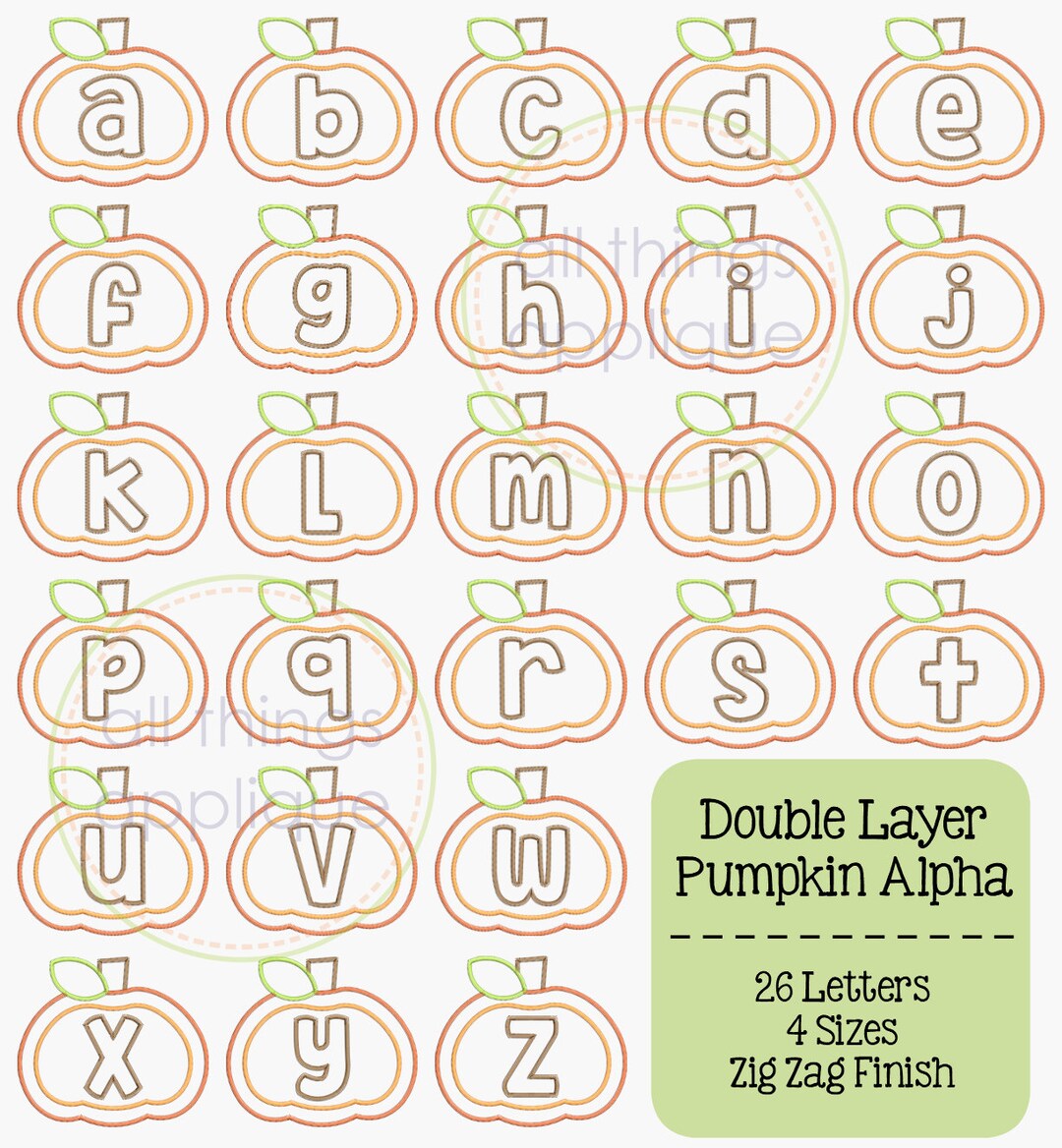 Double Layer Pumpkin Applique Alphabet - Zig Zag Stitch (#1390 ...