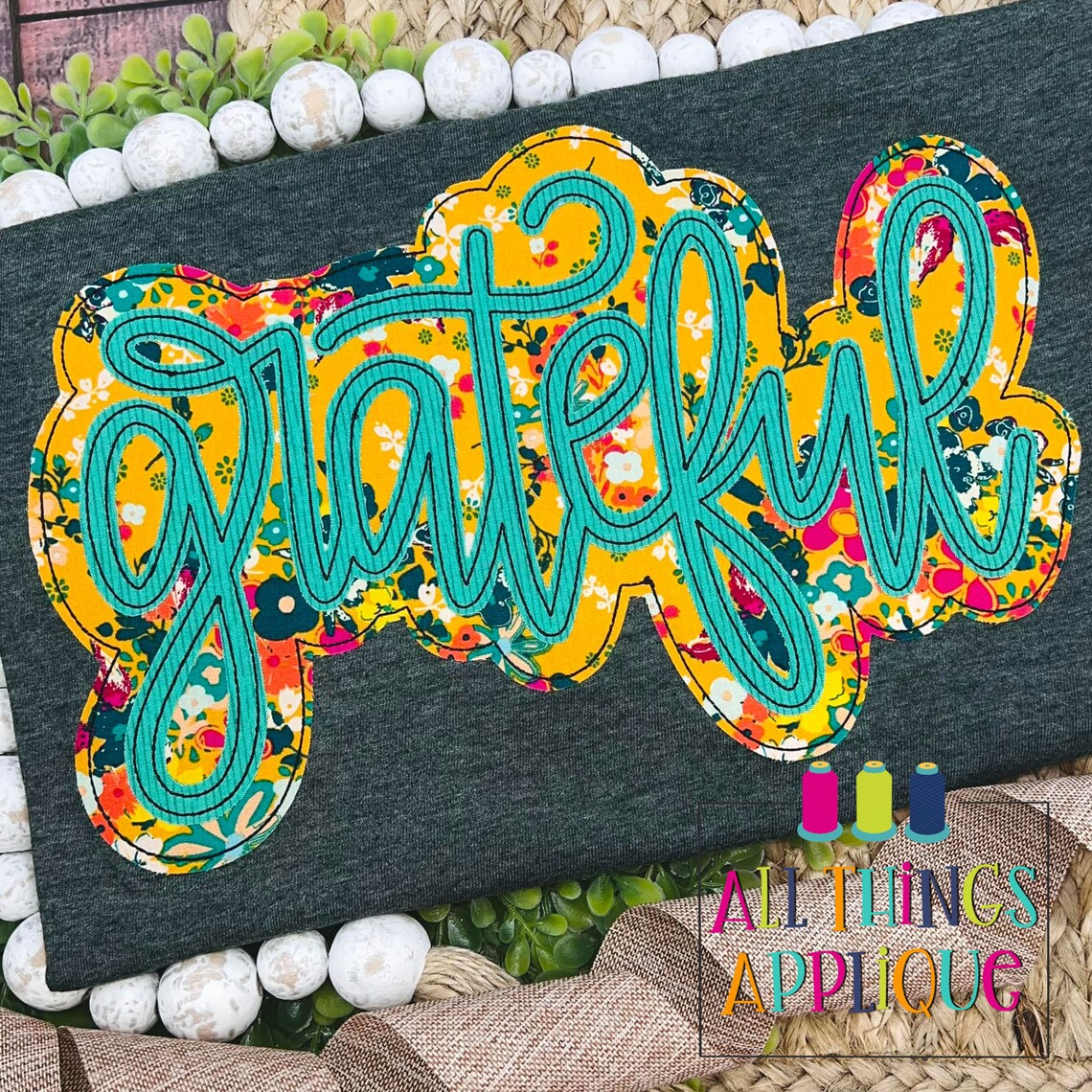Grateful Hand Lettered Cursive Applique Design Double Layer - Etsy