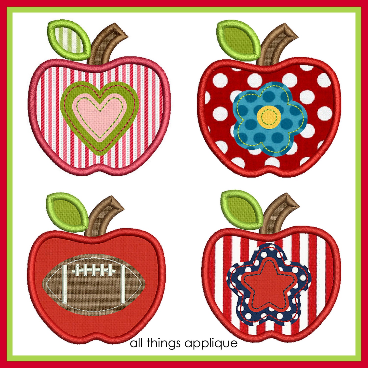 Apple with Accent Applique Design Set 657 4 Designs: | Etsy