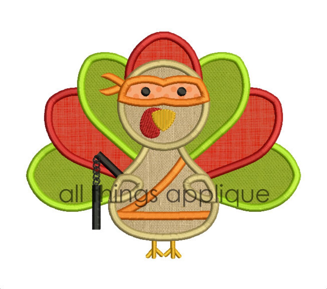 Ninja Turkey Applique Design SATIN 3 Sizes INSTANT - Etsy