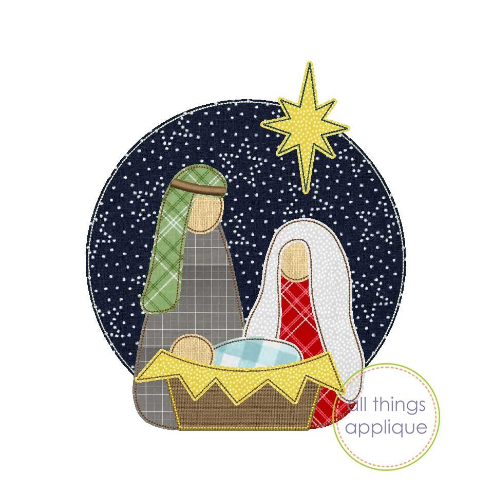 Christmas Nativity Scene Applique Design - Mary, Joseph, Baby Jesus ...