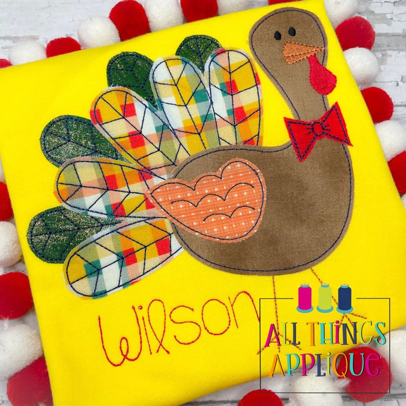 Turkey Machine Embroidery Applique Design With Bow Tie for - Etsy