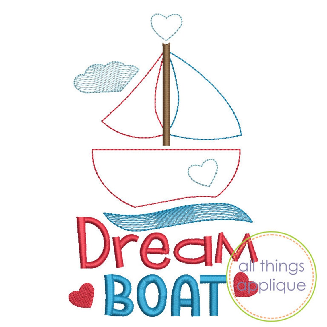 Dream Boat Applique Design BEAN Stitch 1062 Valentine - Etsy