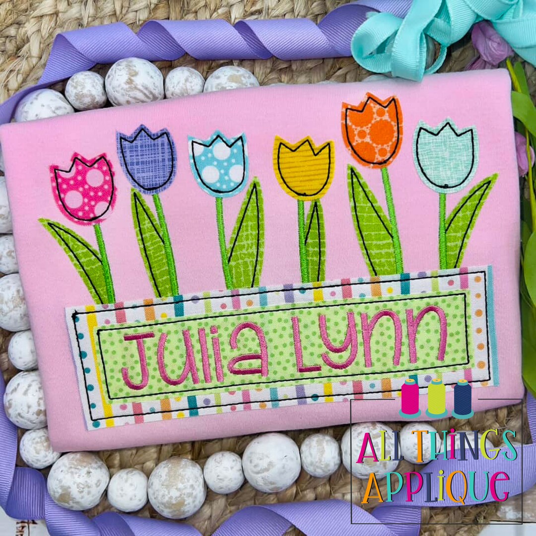 Spring Tulips Applique Design With Name Box for Use With Your ...
