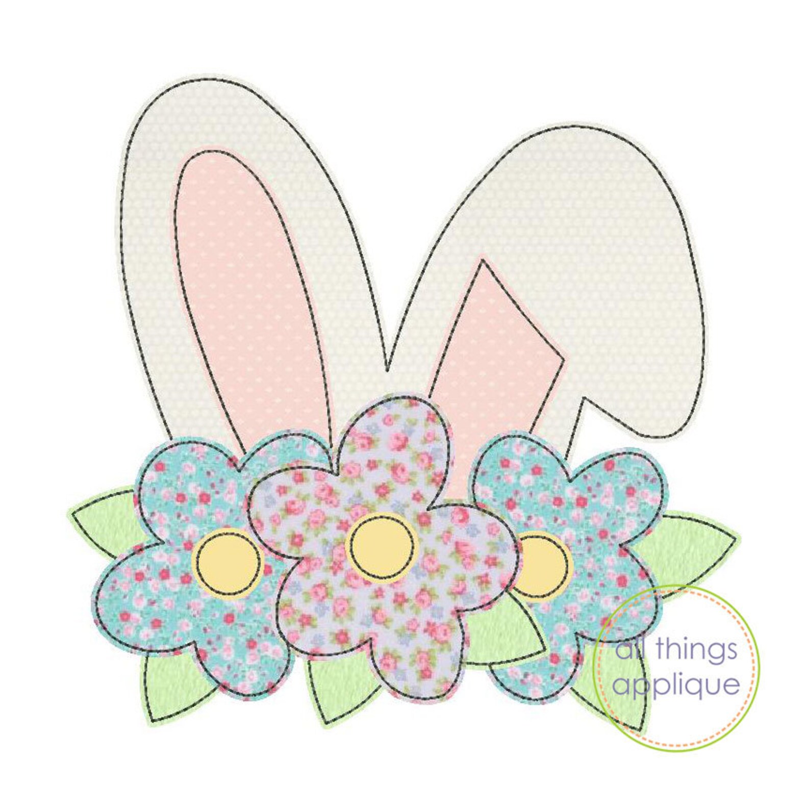 Easter Bunny Applique Design With Spring Flowers Vintage - Etsy