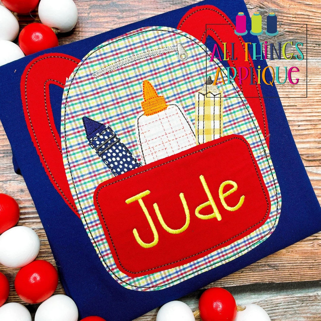 Back to School Backpack Bean Stitch Applique Design With Crayon Glue ...