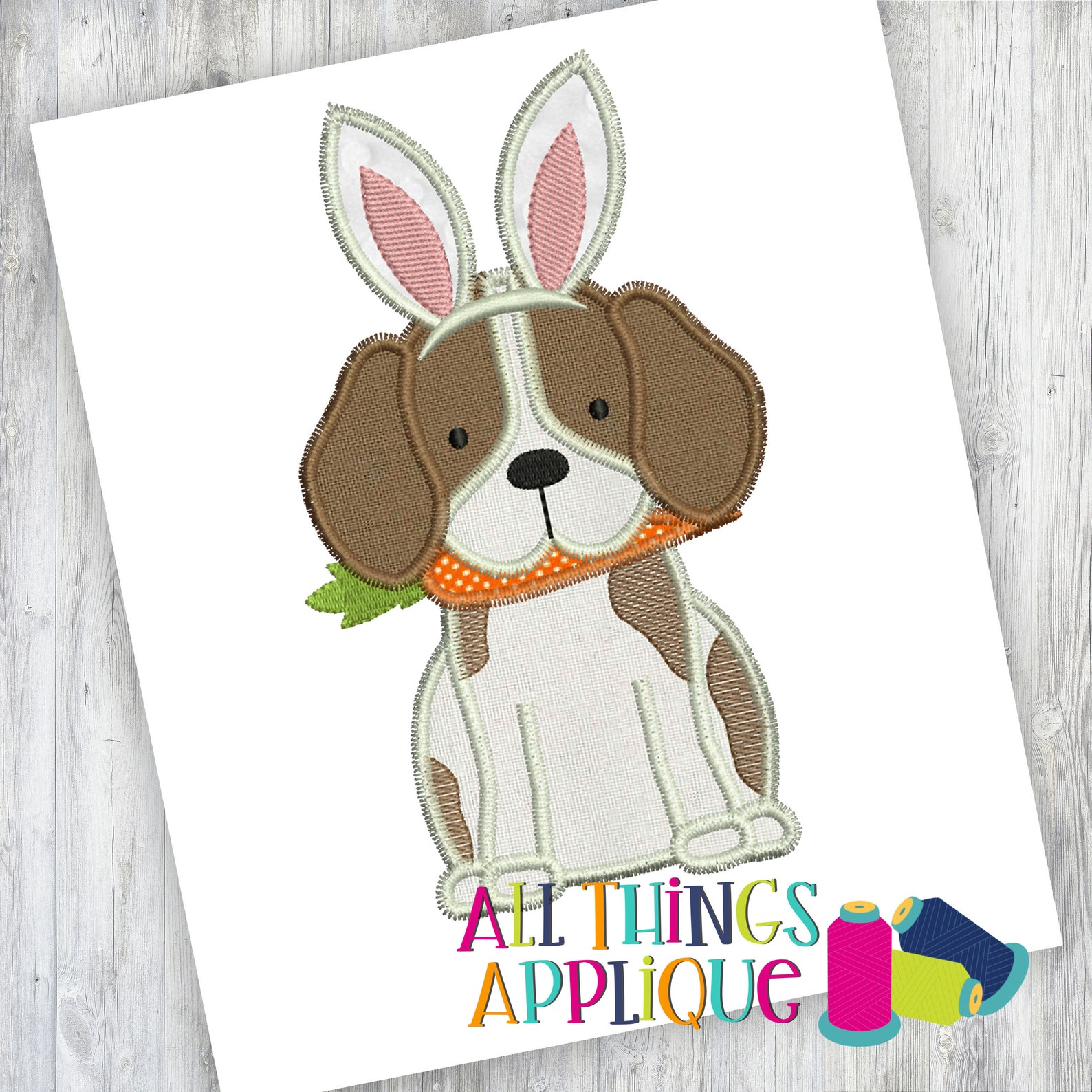 Beagle Dog Applique Design With Carrot and Bunny Ears for | Etsy