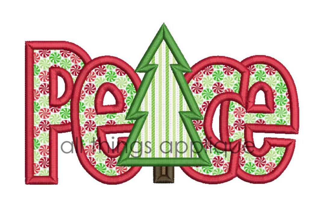 PEACE With Christmas Tree - Christmas Applique Designs - 4 Sizes ...