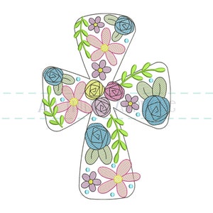 Floral Cross Machine Embroidery Applique Design - Sketch Stitch Cross ...