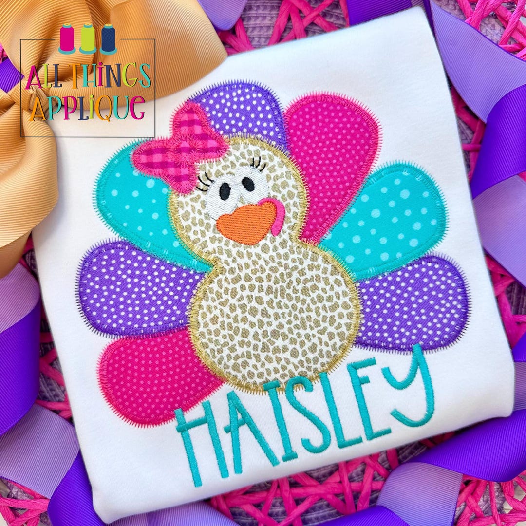 Girl Turkey Zig Zag Stitch Machine Embroidery Applique Design for ...