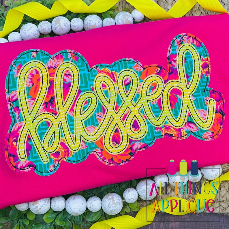 Blessed Hand Lettered Cursive Applique Design Double Layer - Etsy