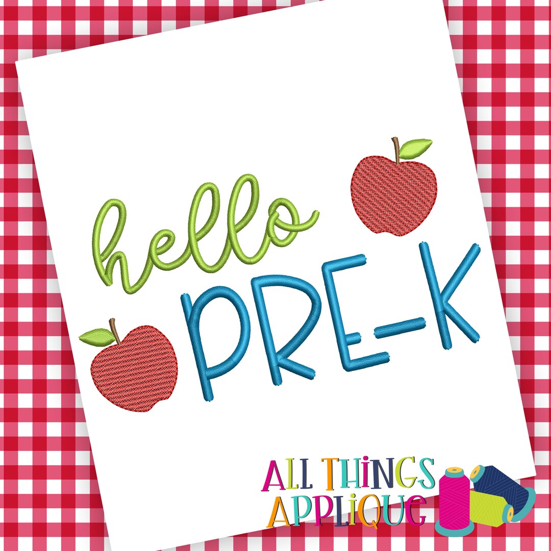 Hello Pre-k Embroidery Design for Machine Embroidery With Apples for ...
