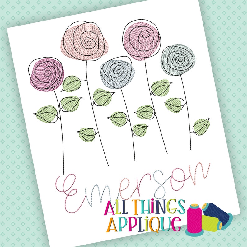 Sketch Scribble Stitch Spring Flowers Embroidery Design by All - Etsy