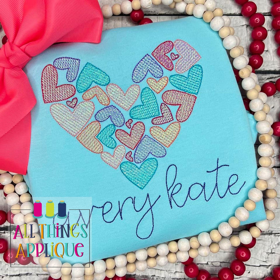 Valentine Sketch Stitch Embroidery Design - Heart Full of Hearts Design ...