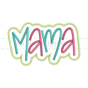 Mama Hand Lettered Zig Zag Stitch Double Applique Design for Machine Embroidery Grandmother Gift ...