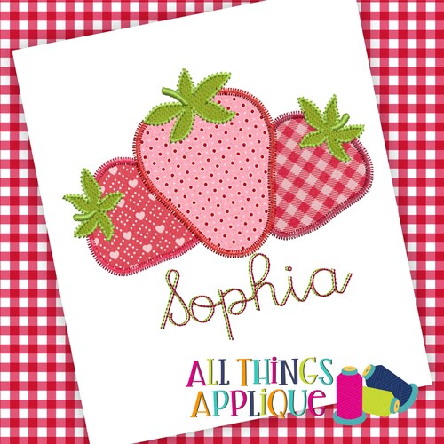 Strawberry Blueberries Zig Zag Stitch Applique Design 5x7 6x10 - Etsy