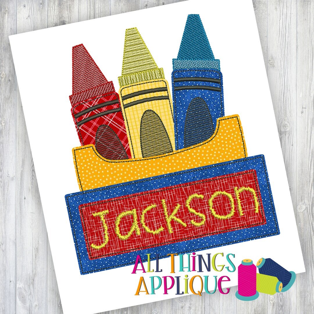 Back to School Crayons in a Box With Name Frame - Bean Stitch Machine ...