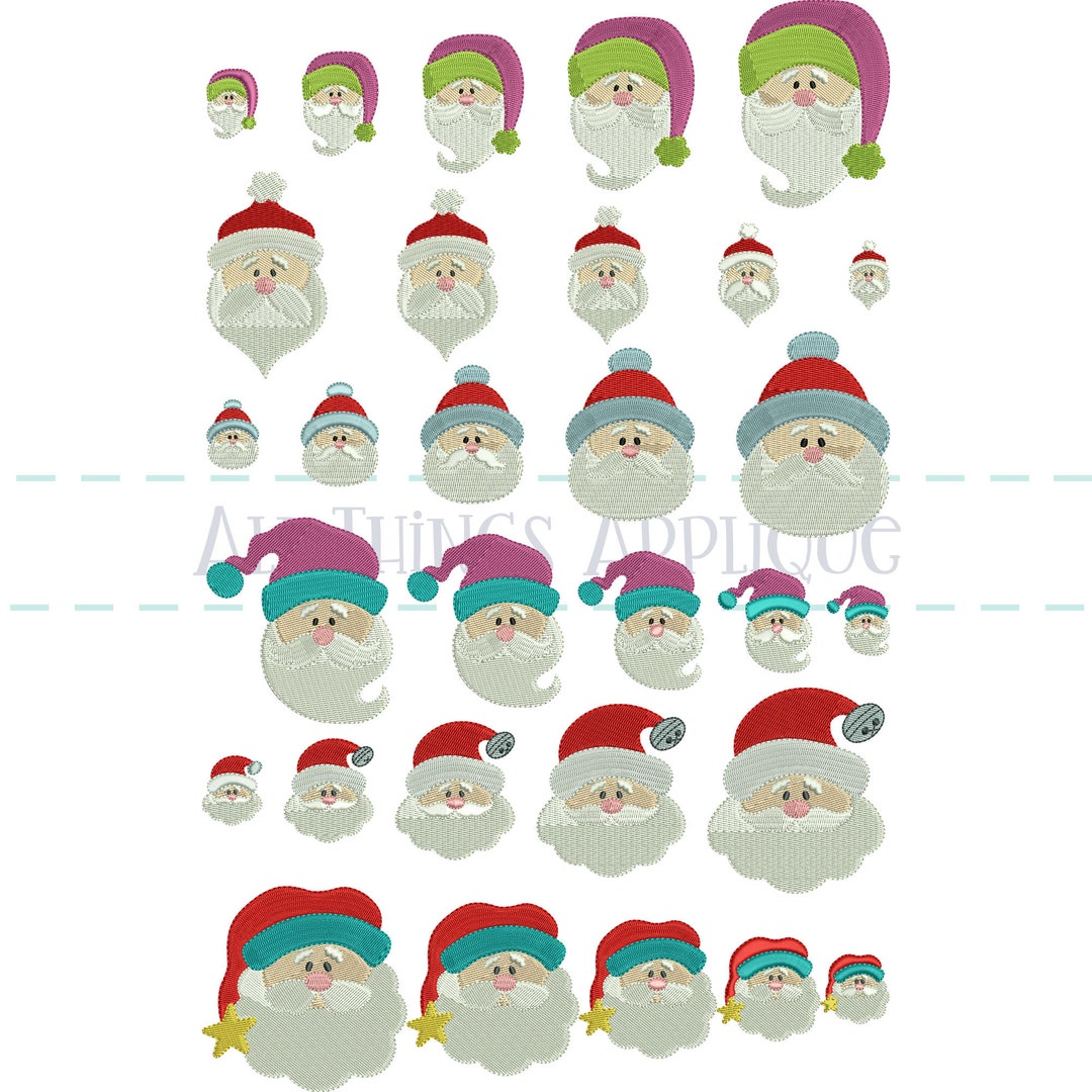 Mini Santa Embroidery Design Bundle - 6 Mini Santa Designs in 5 Sizes ...