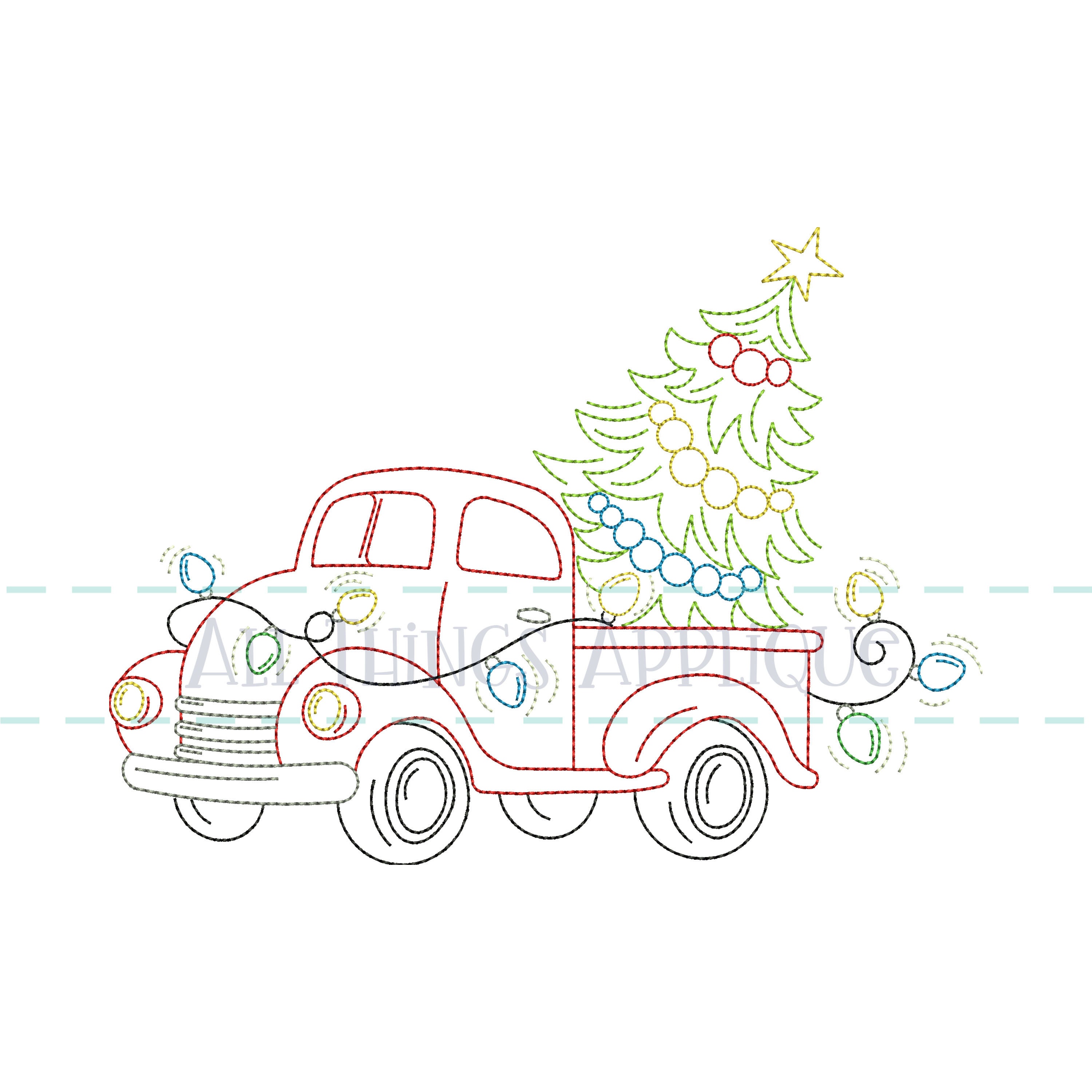 Vintage Truck With Christmas Lights and Christmas Tree - Quick Stitch ...