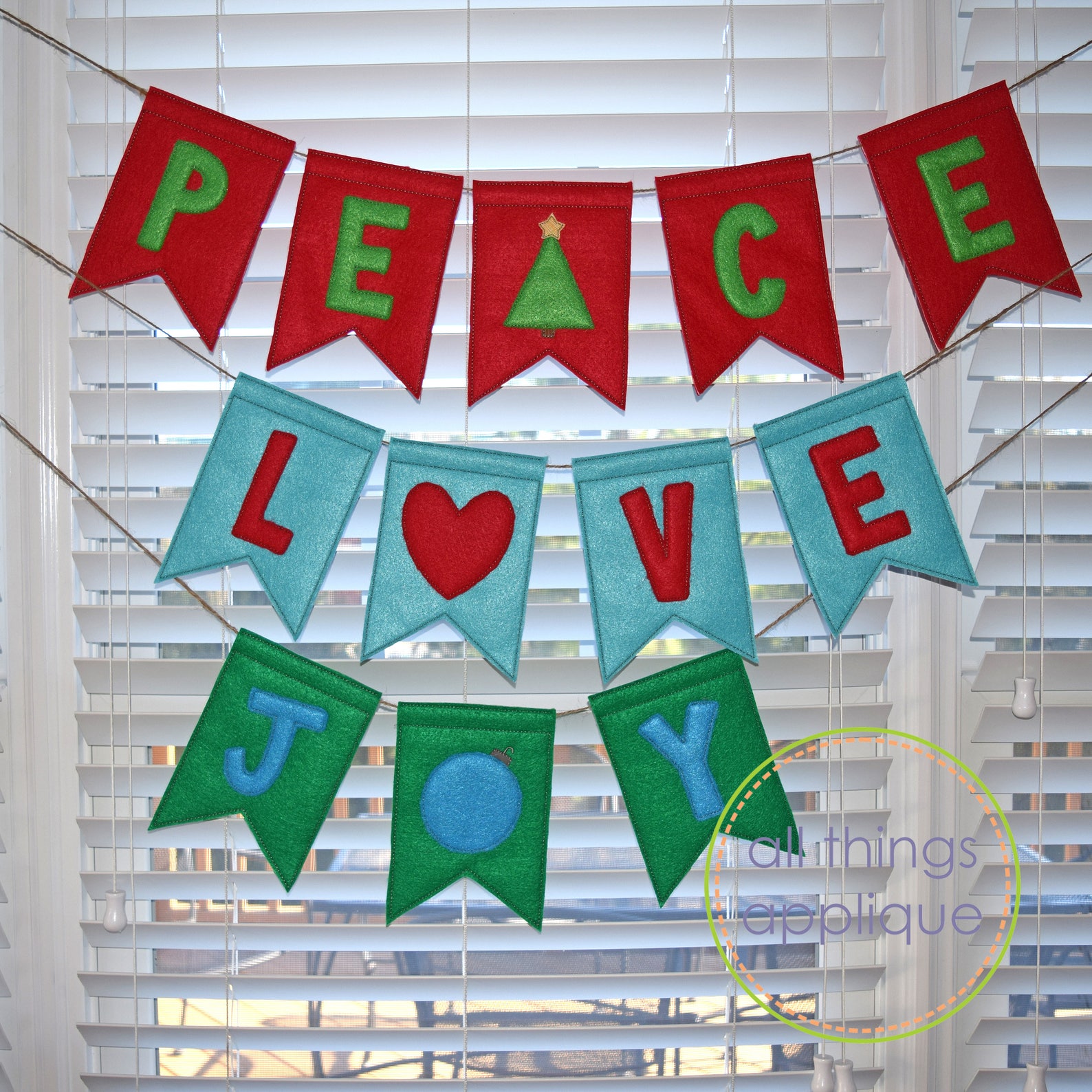 Peace Love Joy Banner In-the-Hoop Applique Design 1061 | Etsy