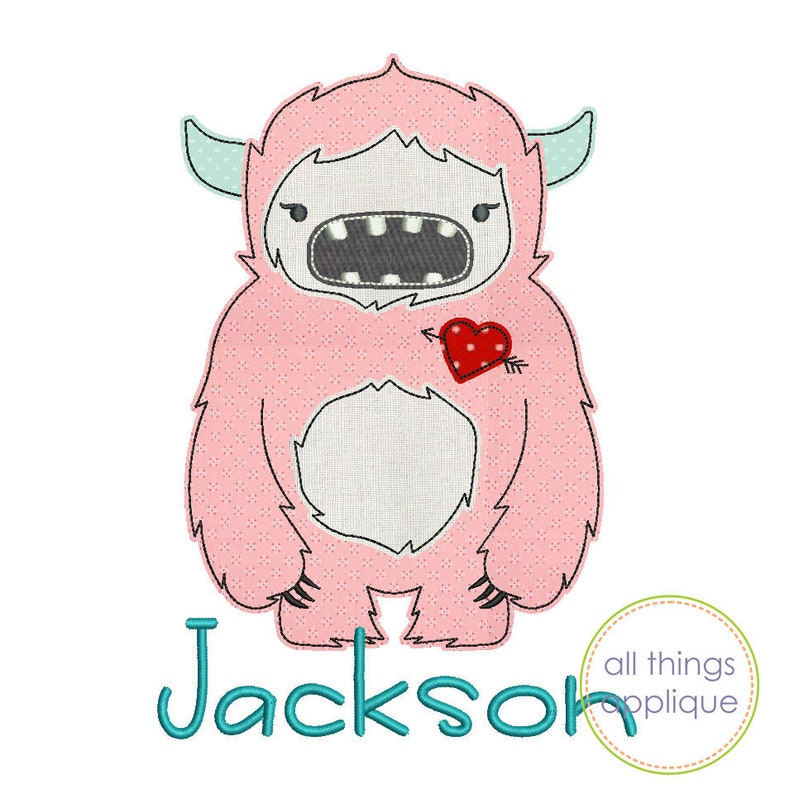 Valentine Applqiue Yeti With Heart Bean Stitch Applique - Etsy