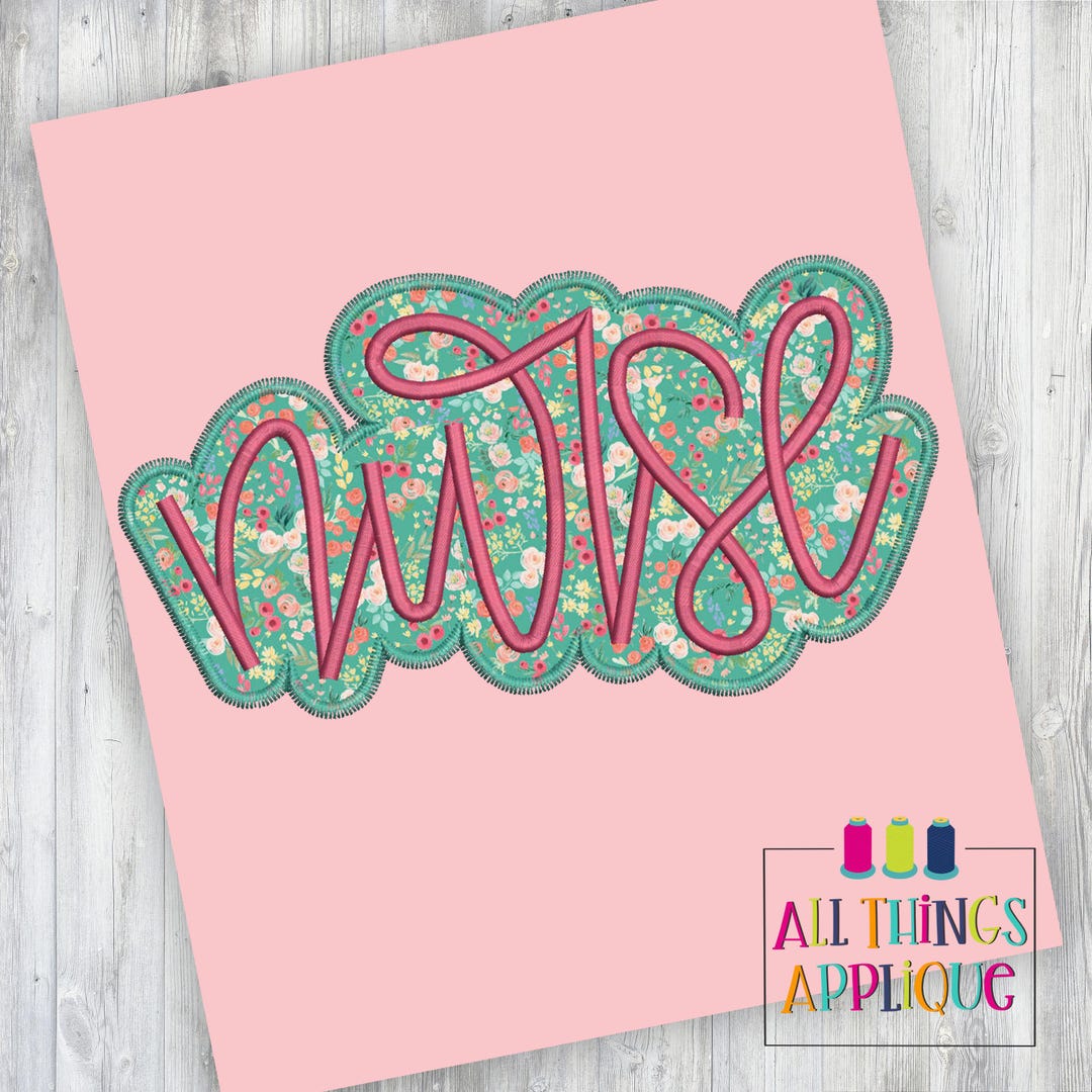 Nurse Hand Lettered Cursive Applique Design - Double Layer Stacked Zig ...