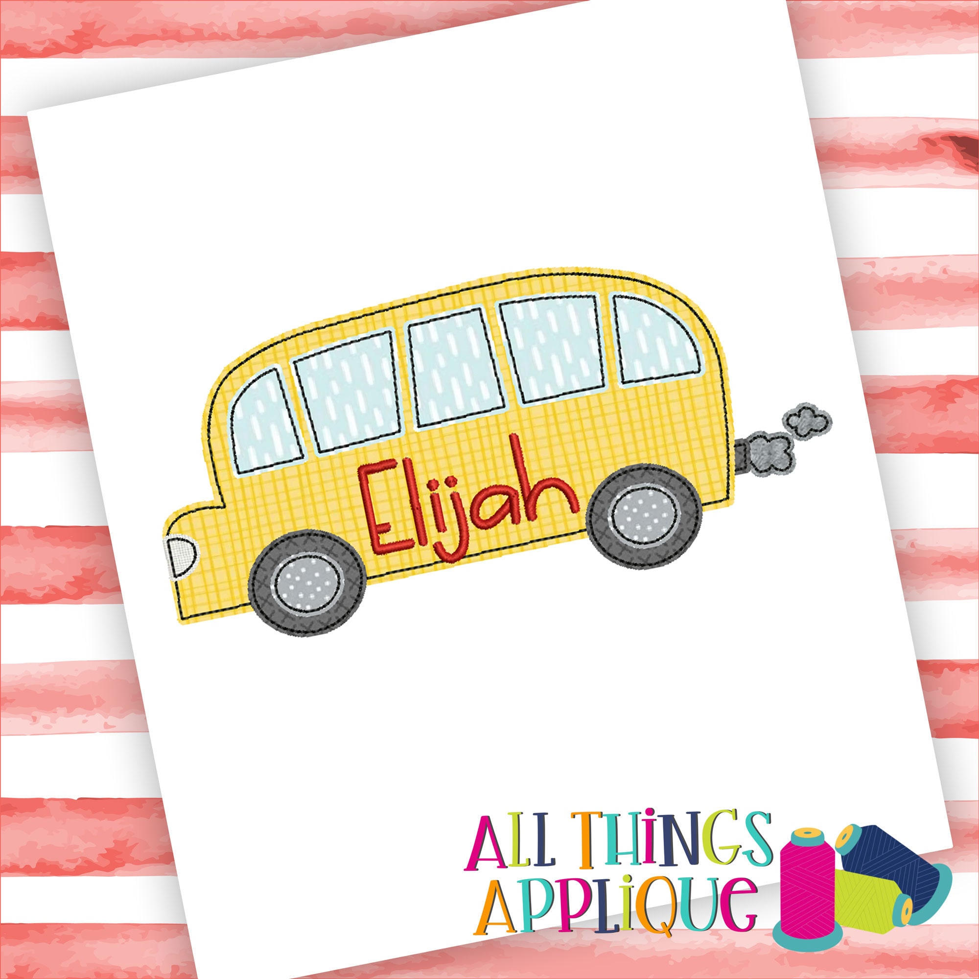 School Bus Applique Design - Back to School Machine Embroidery Design ...