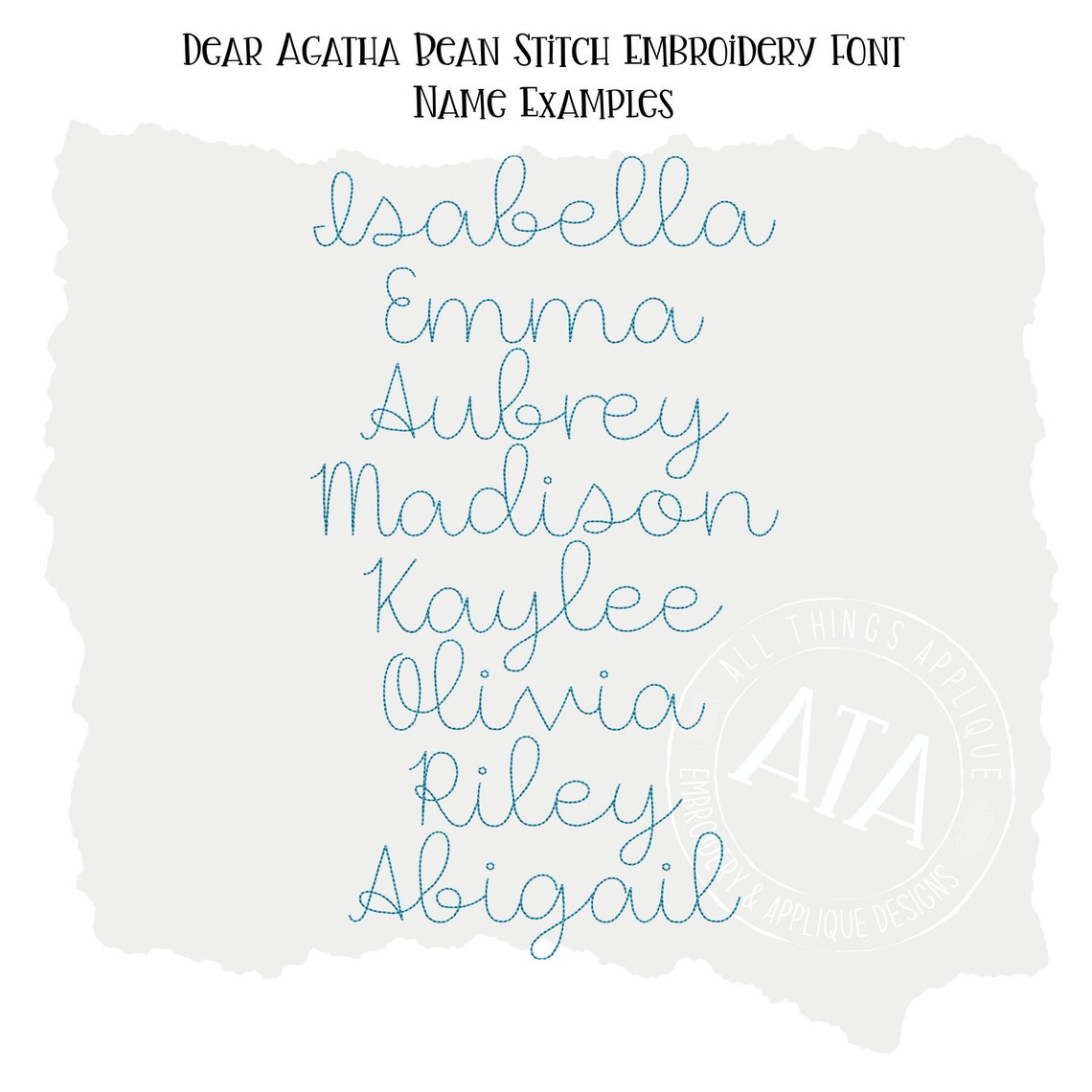 Dear Agatha Bean Floss Stitch Embroidery Font - 120 Characters ...