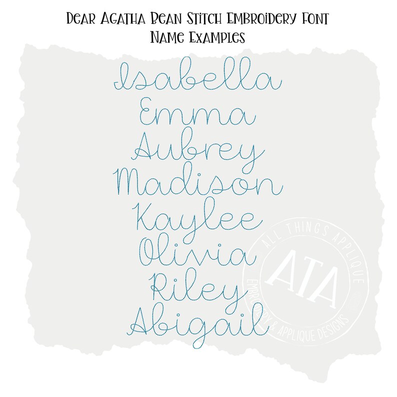 Dear Agatha Bean Floss Stitch Embroidery Font - 120 Characters ...