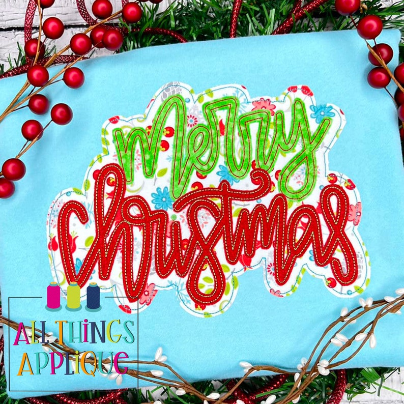 Merry Christmas Hand Lettered Cursive Applique Design - Double Layer ...