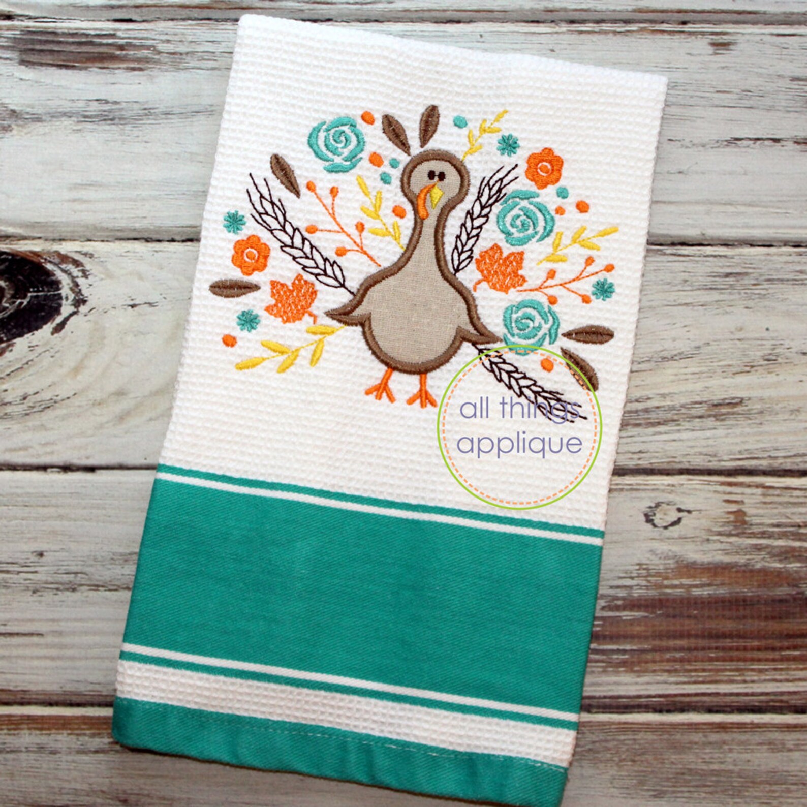 Floral Turkey Applique Design SATIN 4 Sizes INSTANT - Etsy