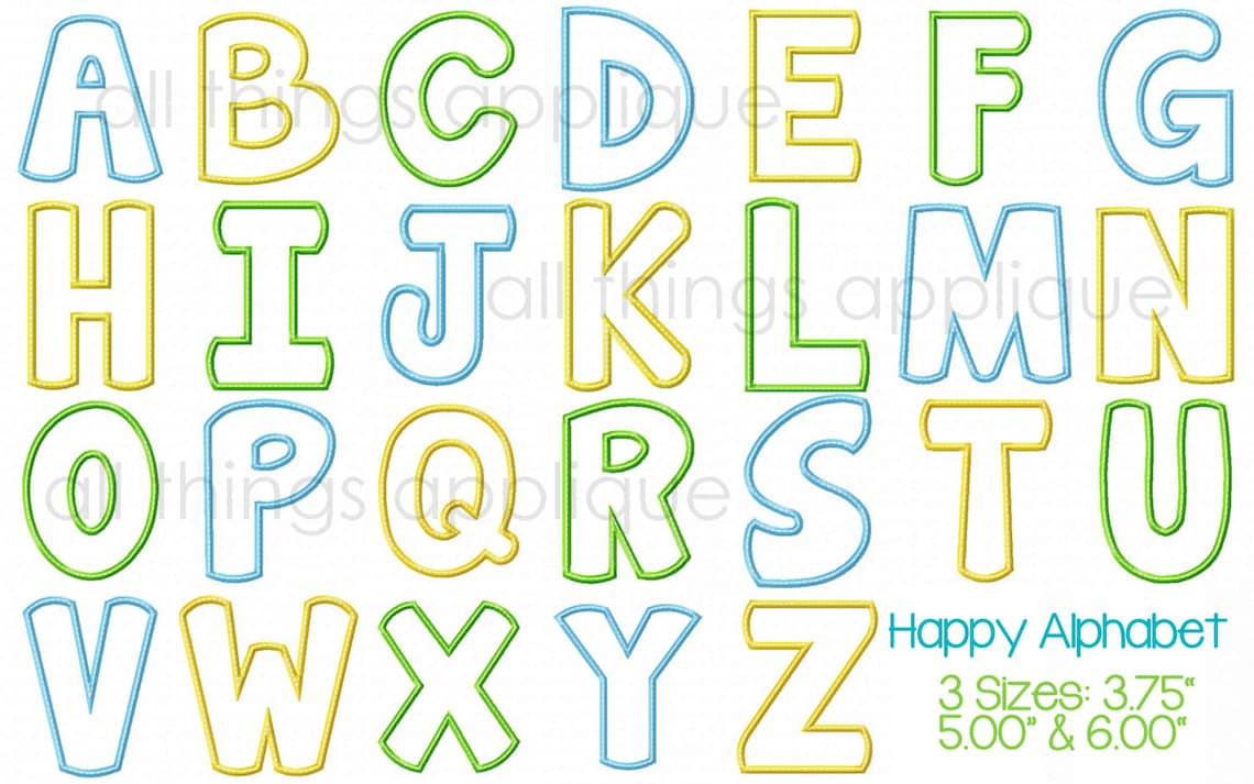 Happy Applique Alphabet Font for Machine Embroidery 26 | Etsy