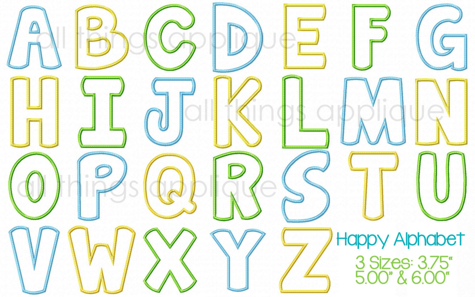 Happy Applique Alphabet Font for Machine Embroidery 26 | Etsy