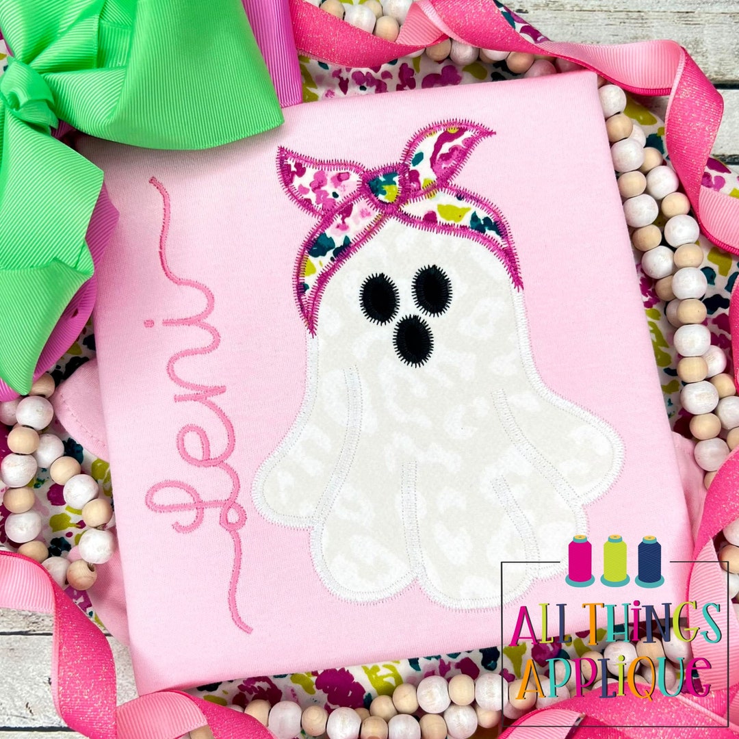 Halloween Applique Design - Ghost With Bandana Bow Zig Zag Stitch ...
