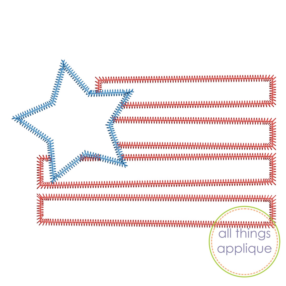 Funky Flag ZIGZAG Stitch Applique Design Patriotic 4th of - Etsy