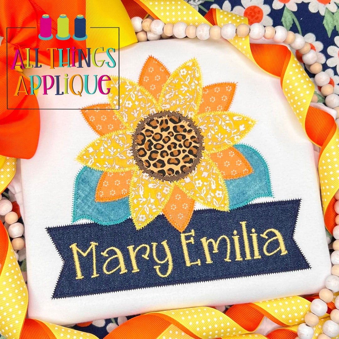 Sunflower Applique Design With Name Box - Zig Zag Stitch Machine ...