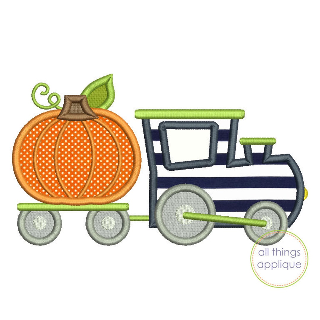 Pumpkin Train - SATIN Stitch (#1177) - Fall Applique Designs - 3 Sizes ...