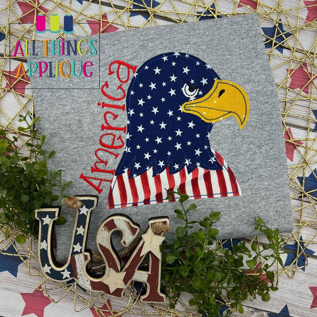 Bald Eagle - Bean Stitch Machine Embroidery Applique Design for ...