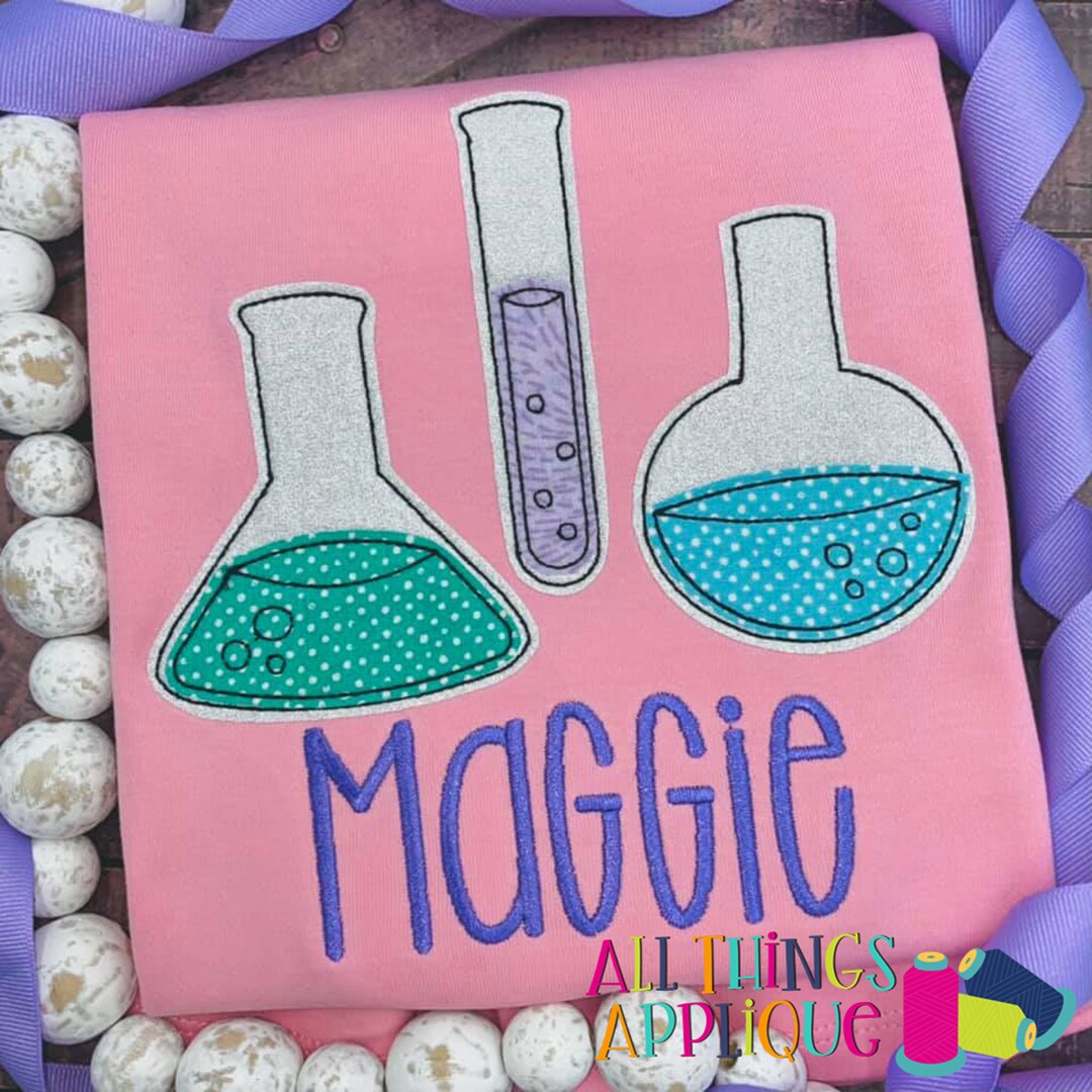 Science Beaker Trio Applique Design for Machine Embroidery - Bean ...