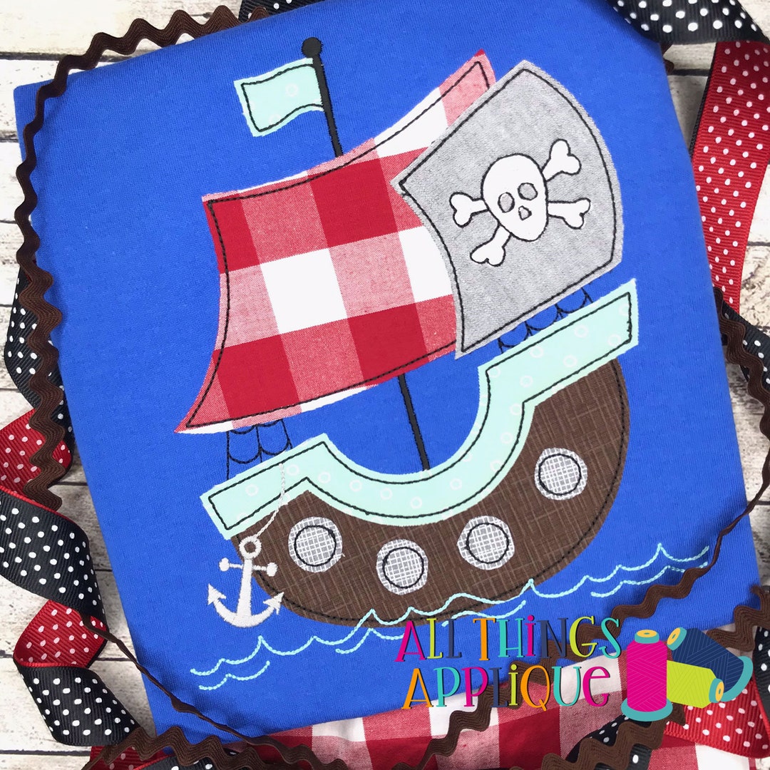 Pirate Ship Applique Design for Machine Embroidery - Bean Vintage ...