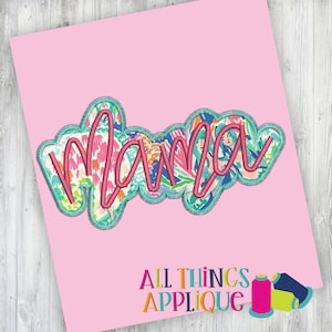 Mama Hand Lettered Zig Zag Stitch Double Applique Design for Machine Embroidery Grandmother Gift ...