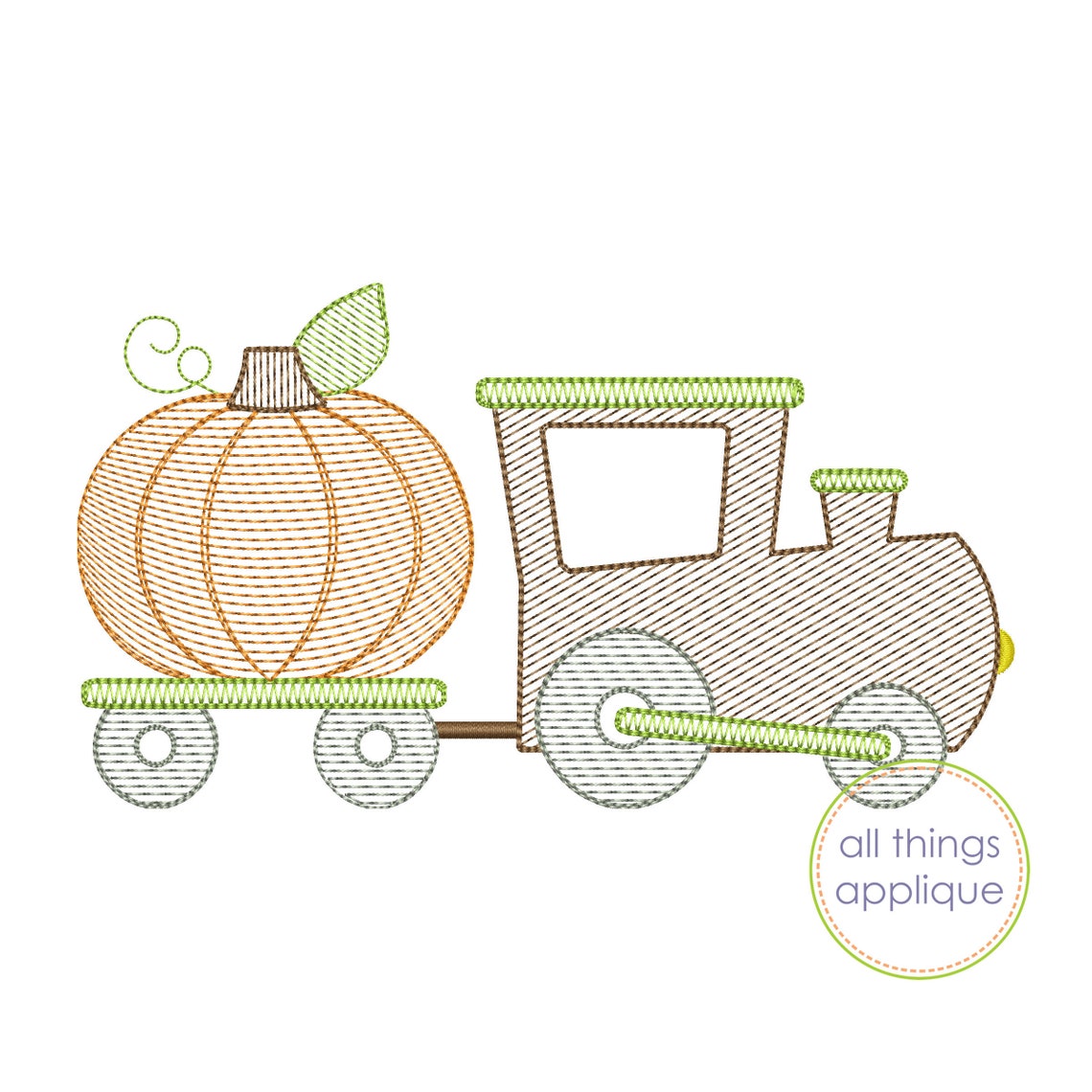 Pumpkin Train - SKETCH Stitch (#1178) - Fall Applique Designs - 3 Sizes ...