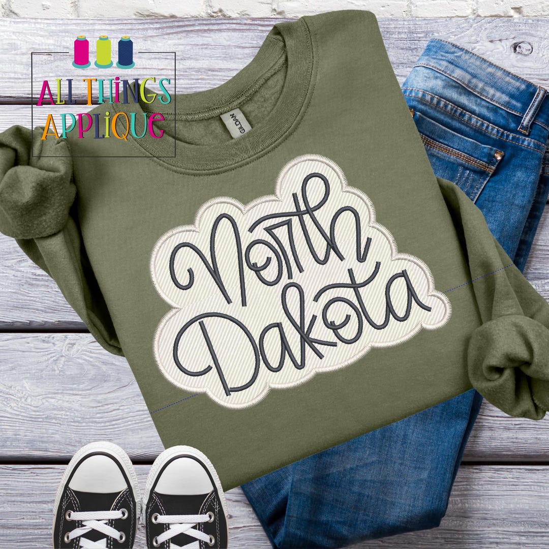 North Dakota Hand Lettered Machine Embroidery Applique Design - Double ...
